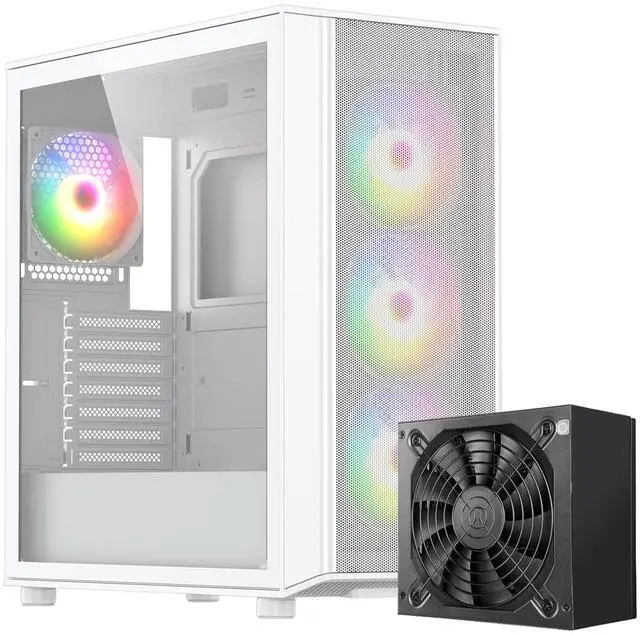 Raidmax X606 White Gaming Case include 80+ Certified 700watts, Front Air Intake Metal Mesh Panel ...