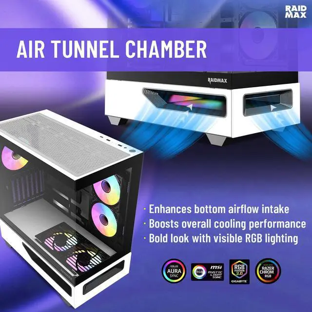 RAIDMAX H200 Air Tunnel ATX Mid Tower Gaming Case, 238mm Wide Body, 5x ...