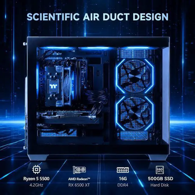Mloong Gaming PC, AMD Ryzen 5 5500 4.2 GHz, AMD Radeon RX 6500XT 4GB ...