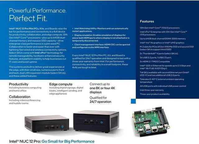 Intel NUC 12 Pro NUC12WSKi3 Desktop Computer - Intel Core i3 12th Gen i3-1220P Deca-core (10 ...