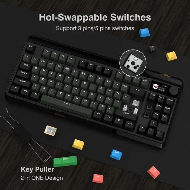 XVX Retro Gaming Keyboard with Color OLED Display&Knob, M87 Pro ...