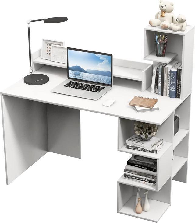 Tangkula White Desk with Storage Bookshelf Hutch 48 Modern Home Office Desk with 8 Storage Shelves Space Saving Writing Study Desk for Bedroom Compact Computer Workstation for Home Newegg