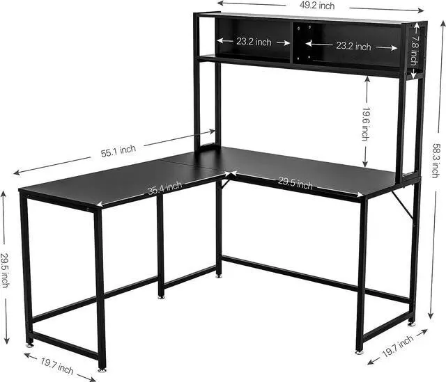 Becko US L Shaped Desk with Hutch, 56 Inch Corner Computer Desk, Home ...