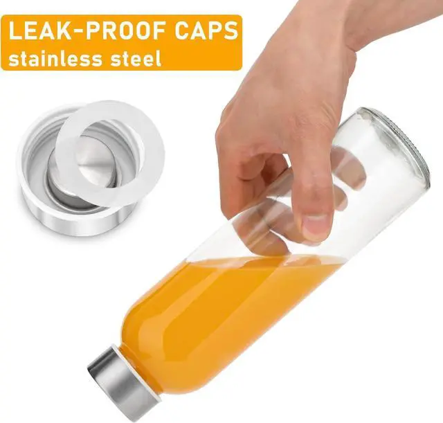 Sursip 24oz Glass Water Bottle Set of 6, Leak Proof Clear glass juice bottle for juicing ...
