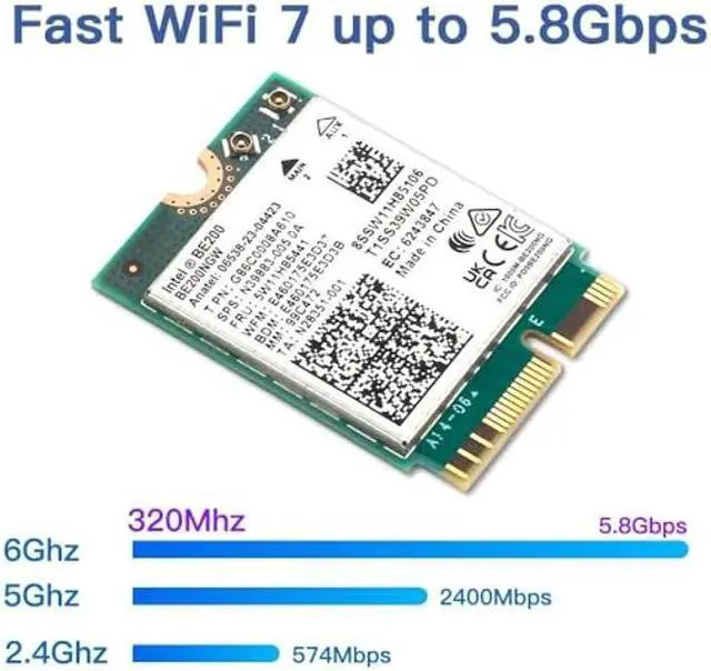 New Wi-Fi 7 Intel BE200 Bluetooth 5.4 WiFi Card BE200NGW 2.4/5/ 6 GHz 5.8 Gbps for Windows 11 PC ...