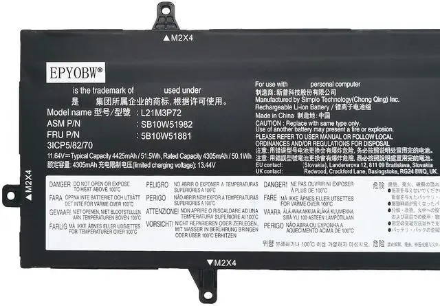EPYOBW L21M3P72 Laptop Battery 51.5Wh Compatible with Lenovo ThinkPad ...