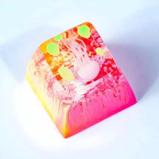 Jellyfish Artisan Keycap Yellow Hot Pink Coral R1 SA Profile Custom Sea ...