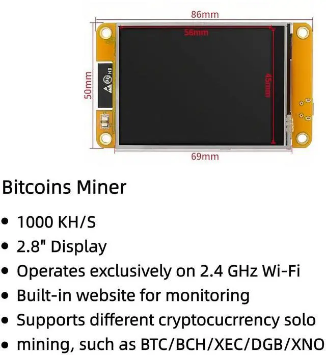 BeLuckyMan Bitcoins Miner 1000kh/s Hashrate 2.8" Smart Display USB Plug ...