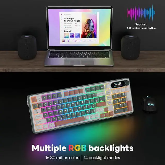 RK ROYAL KLUDGE RKS98 Mechanical Keyboard w/Smart Display & Knob, Top ...