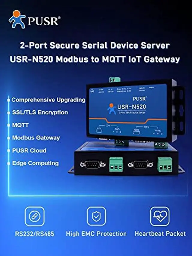 PUSR 2 Port Serial RS485 to Ethernet Converter Supports MQTT Modbus RTU ...