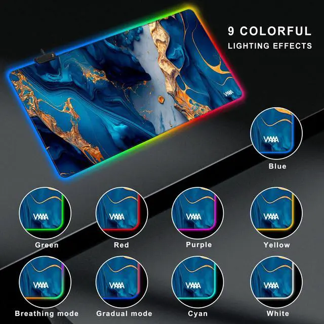 Vyaaa 40" x 20" RGB Gaming Mouse Pad, XXL LED Desk Mat with 9 Light-Up ...
