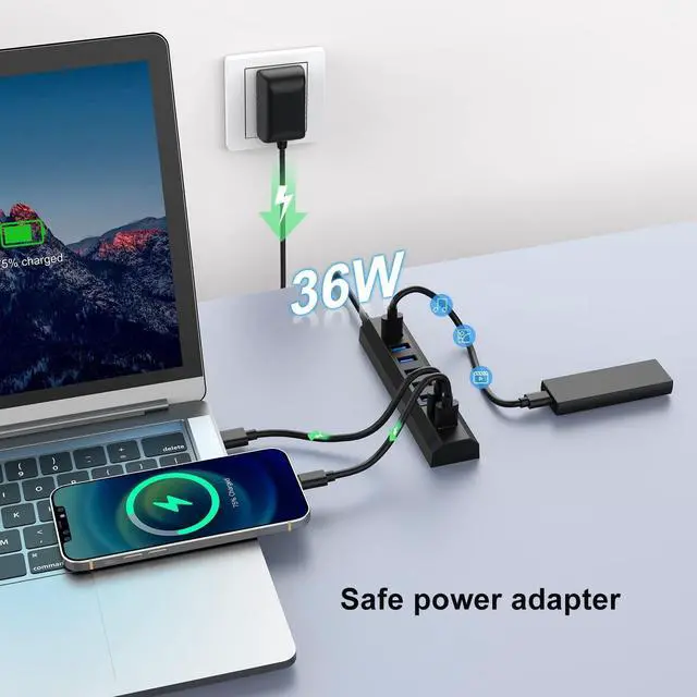 RAOYI Powered USB 3.0 Hub, 8 Ports High Speed USB 3.0 Hub Splitter with ...