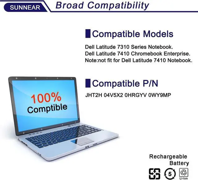 SUNNEAR JHT2H Laptop Battery Compatible with Dell Latitude 7310 7410 ...