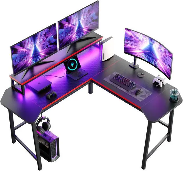 Bestier 57 Inch L-Shaped Gaming Desk with Aircraft Arc, 47.2 Monitor ...