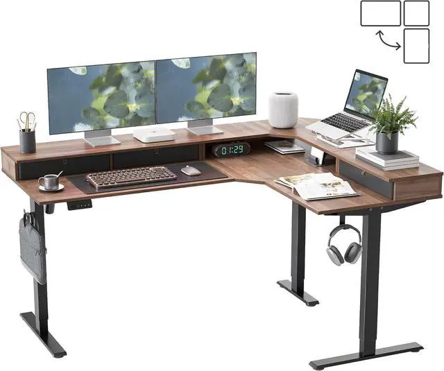 FEZIBO L Shaped Electric Standing Desk, 63x48 inch Large with Drawers ...