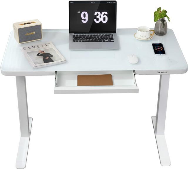 Glass Electric Standing Desk with Drawers Charging USB Port 45 x 23 Inch Dual Motor Electric Height Adjustable Desk Sit Stand Desk with USB Type C A Port Glass Top Newegg