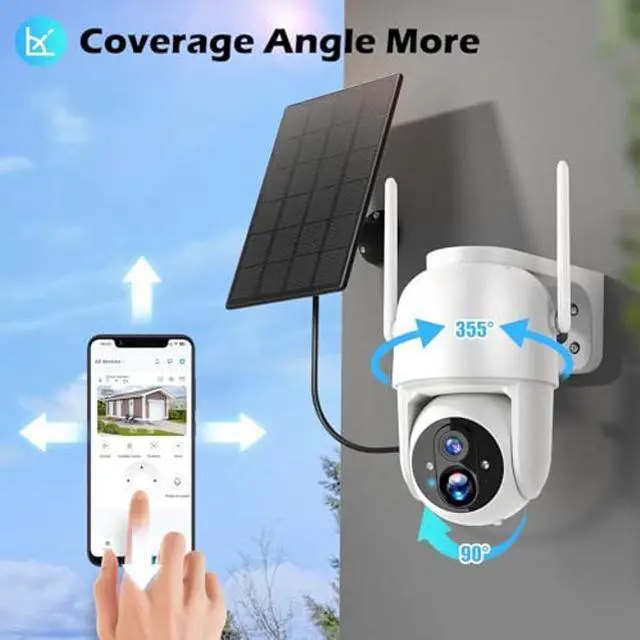 Allweviee Solar Security Cameras Wireless Outdoor, 2K 3MP Pan Tilt 355deg View IP65 Waterproof ...