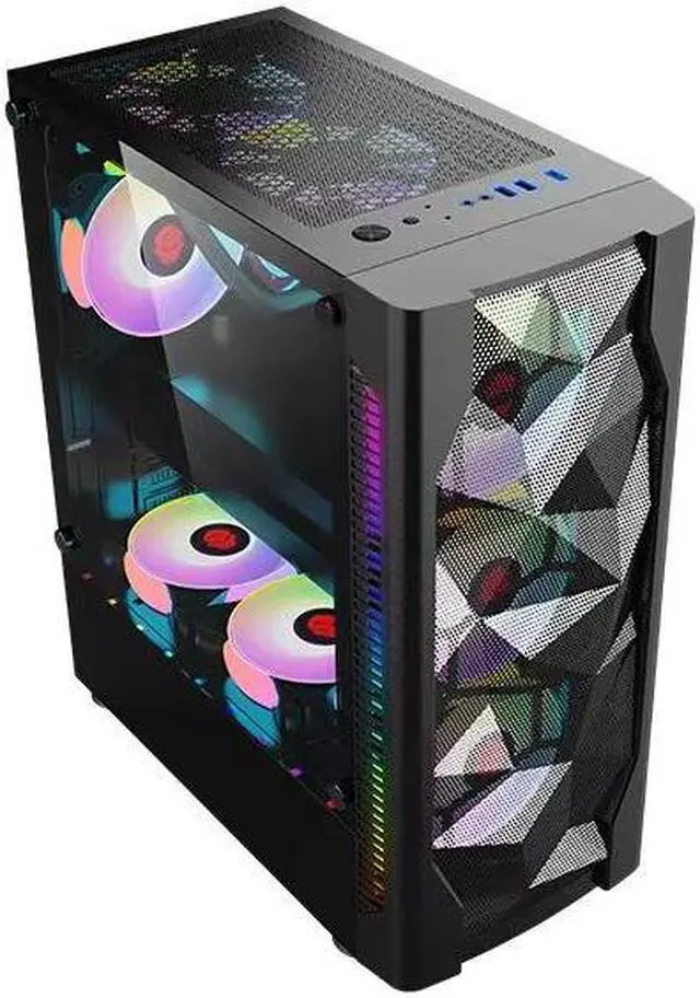 ATX Tower Gaming PC Case with USB3.0,Tempered Glass Side Panel, High ...