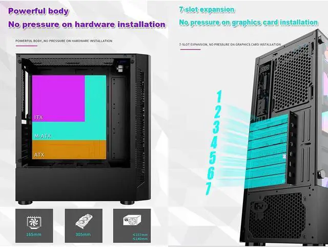 ATX Tower Gaming PC Case with USB3.0,Tempered Glass Side Panel, High ...