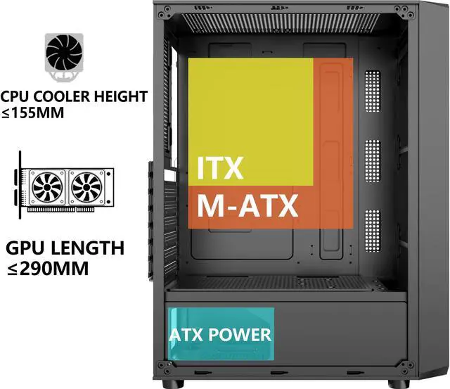 GPERHUAN Mesh Black Micro ATX Tinted Acrylic Mid Tower Computer Case ...