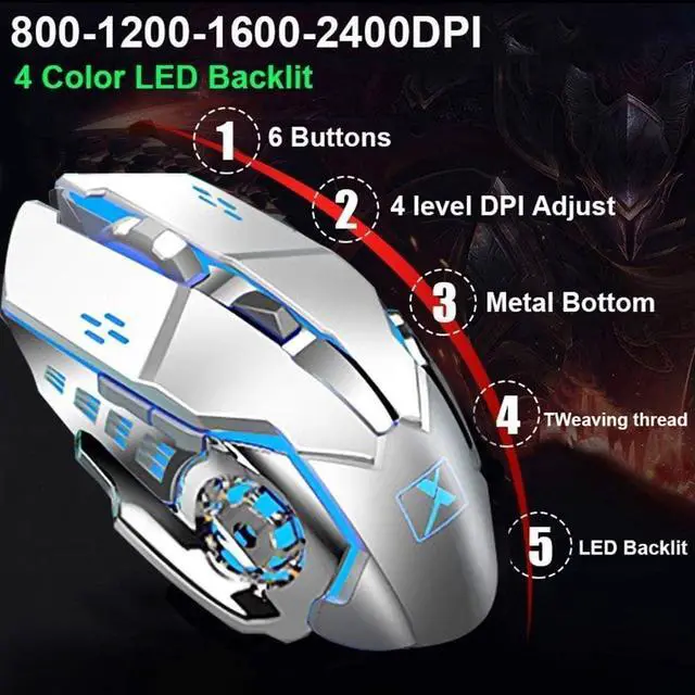 Wireless Keyboard and Mouse,Blue LED Backlit Rechargeable Keyboard ...