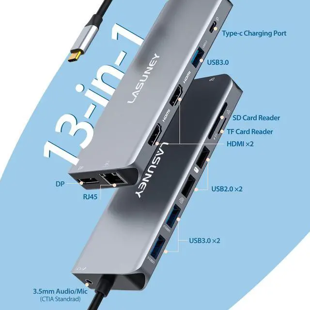 LASUNEY USB C Laptop Docking Station Dual Monitor, 14 in 1 Hub ...