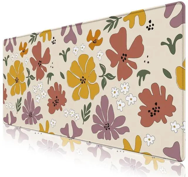 ARTSO Extended Gaming Mouse Pad, Cute XXL Large Keyboard Mat, Flower ...