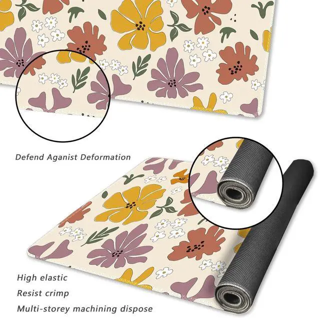 ARTSO Extended Gaming Mouse Pad, Cute XXL Large Keyboard Mat, Flower ...