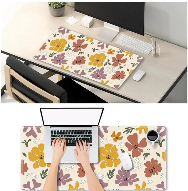 ARTSO Extended Gaming Mouse Pad, Cute XXL Large Keyboard Mat, Flower ...
