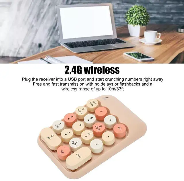 2.4GHz Numeric Keypad, 18 Keys Retro Color Round Keycaps Mini Number ...
