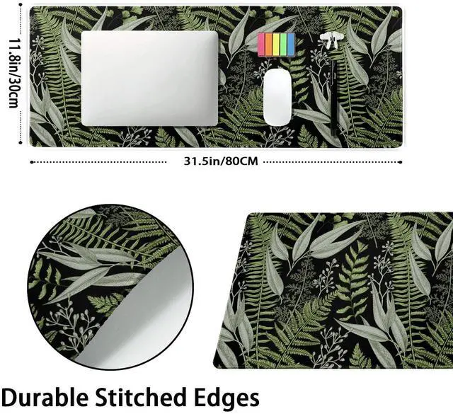 Green Black Plant Leaf Gaming Mouse Pad XL Tropical Fern Botanical ...