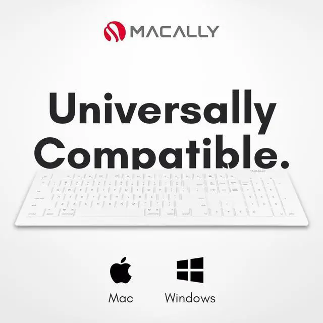 Macally Full Size USB Wired Keyboard (MKEYE) for Mac and PC (White) w ...