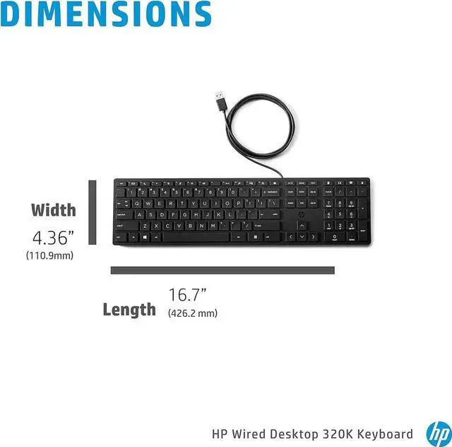 HP Smart 320K Slim Wired Keyboard 108 Keys QWERTY L96909-001 L95712-001 ...