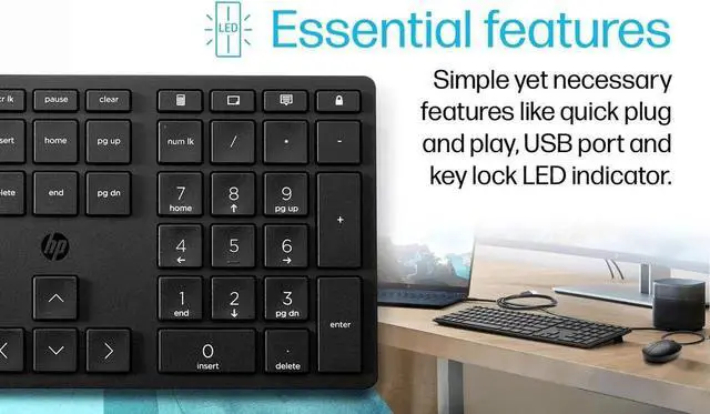 HP Smart 320K Slim Wired Keyboard 108 Keys QWERTY L96909-001 L95712-001 ...