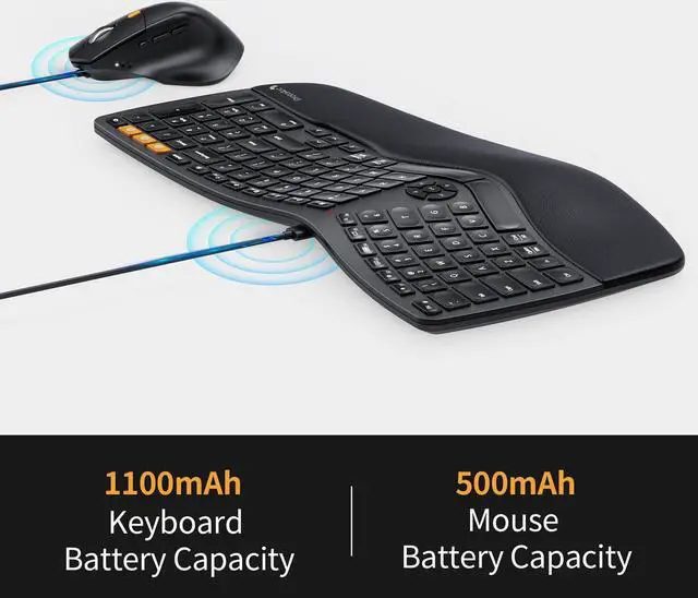 ProtoArc EKM01 Ergonomic Bluetooth Keyboard Mouse, Split Design, Palm ...