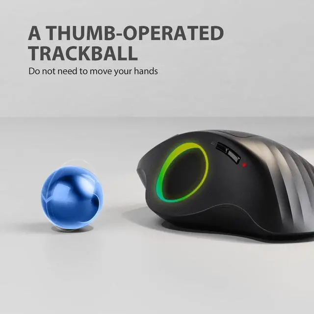 RGB Wireless Trackball Mouse, ProtoArc 2.4G Bluetooth Ergonomic ...
