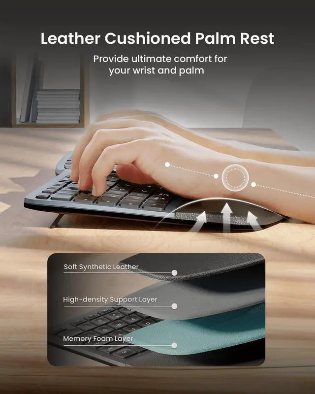 ProtoArc Backlit Wireless Ergonomic Keyboard, EK01 Plus Full Size Ergo ...