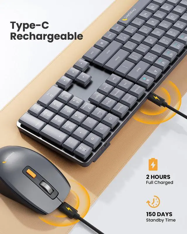 ProtoArc MECH KM200 Wireless Mechanical Keyboard Mouse, 2.4GHz Wireless ...