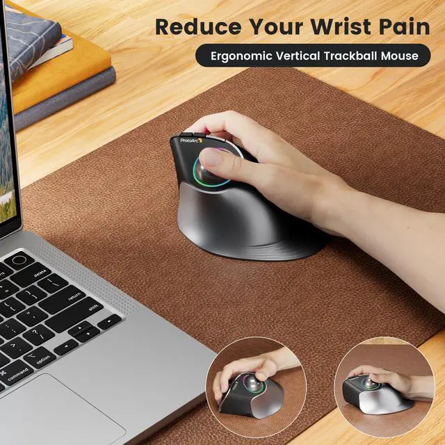 ProtoArc Vertical Wireless Trackball Mouse, EM05 RGB Bluetooth ...