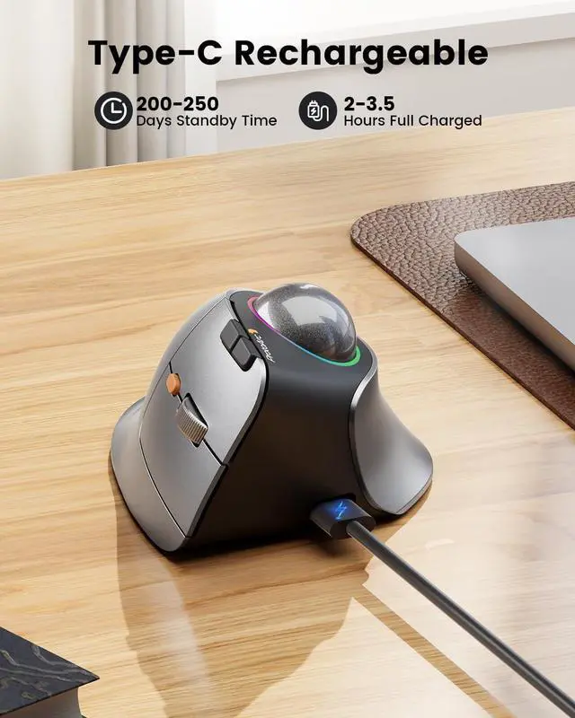 ProtoArc Vertical Wireless Trackball Mouse, EM05 RGB Bluetooth ...