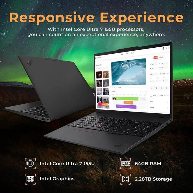 Lenovo ThinkPad T16 G3 16" WUXGA Laptop, Intel Ultra 7 155U, 64GB DDR5 ...