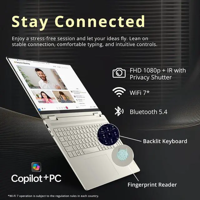 Lenovo Yoga 7 2-in-1 16" 2K Touchscreen Laptop, AMD Ryzen AI 7 350 ...