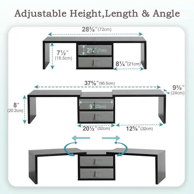 TEAMIX Dual Monitor Stand Riser with 2 Drawers-Length and Angle ...