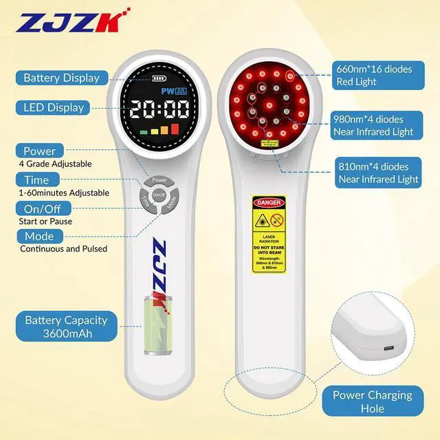 ZJZK Red Light Therapy Light 24 Diodes Lllt Cold Laser Therapy For Muscle Strain White - Newegg.com
