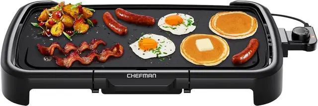 Chefman XL Electric Griddle with Removable Temperature Control Immersible Flat Top Grill Burger Eggs Pancake Griddle Nonstick Extra Large Cooking Surface Slide Out Drip Tray 10 x 20 Inch Newegg