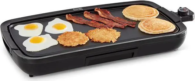 DASH Deluxe Everyday Electric Griddle with Dishwasher Safe Removable Nonstick Cooking Plate for Pancakes Burgers Eggs and more Includes Drip Tray Recipe Book 20 x 10.5 1500 Watt Black Newegg