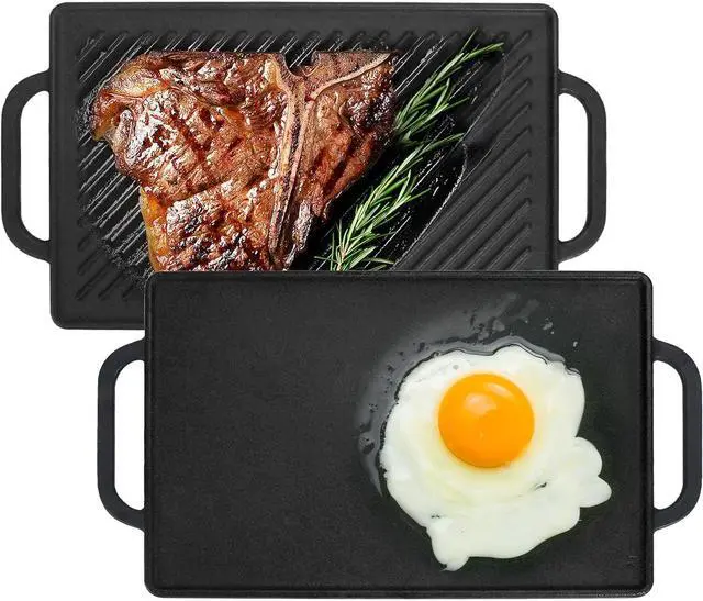 GasSaf Cast Iron Double Sided Griddle Stove Top Indoor Cooking Reversible Grill Pan for Gas Grill