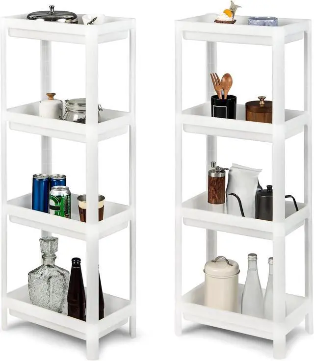 S AFSTAR 4 Tier Plastic Storage Shelf Rack Set of 2 39 Inch Tall Floor Storage Shelving with Drainage Holes Plastic Narrow Shelves for Small Space Multipurpose Shelving Unit for Bathroom Laundry Neweg...