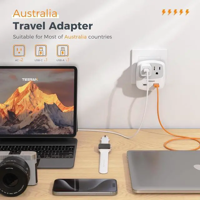 Australia New Zealand Plug Adapter, TESSAN Type I Travel Adaptor with 2 ...