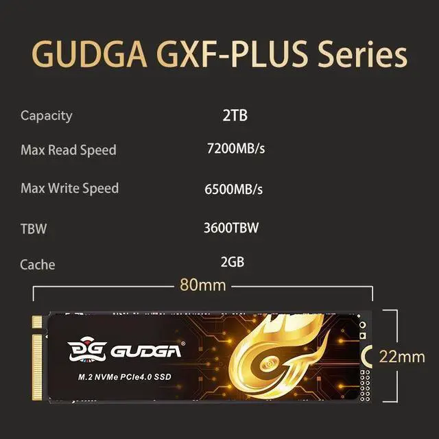 GUDGA M.2 SSD 2TB with 2GB DRAM Cache NVMe 1.4 2280 PCIe Gen4×4 Ultra ...